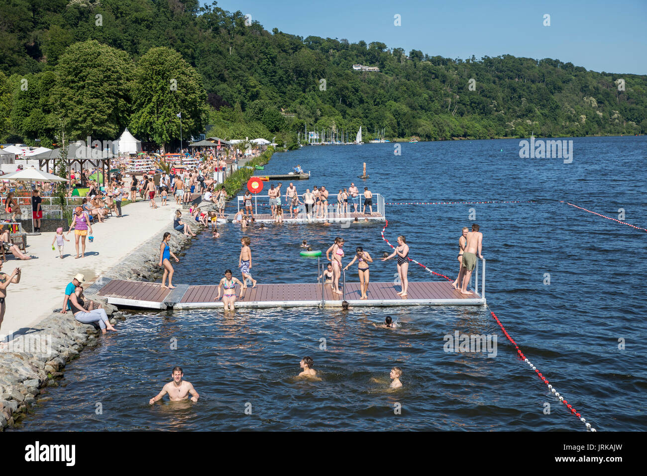 After a bathing ban in the river Ruhr, on the Baldeneysee lake, in ...