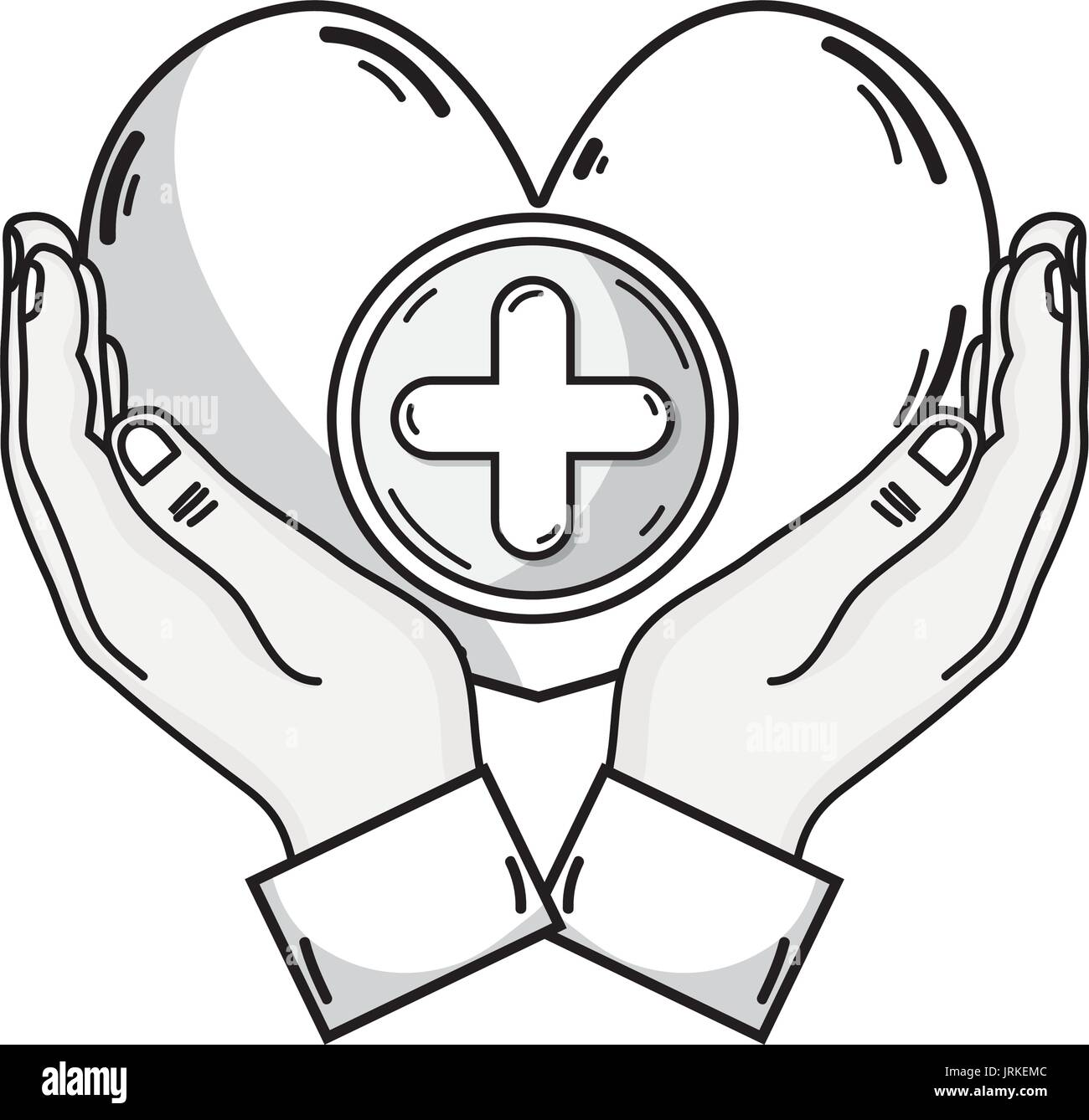 line hands with heart medicine symbol to help the people Stock Vector ...