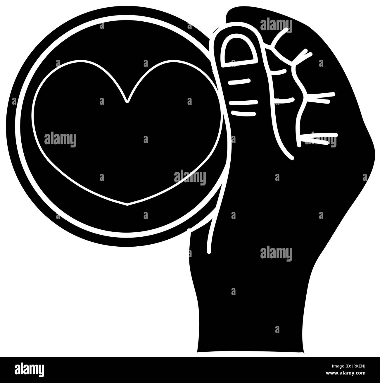 contour hand with heart emblem to love and romantic symbol Stock Vector ...