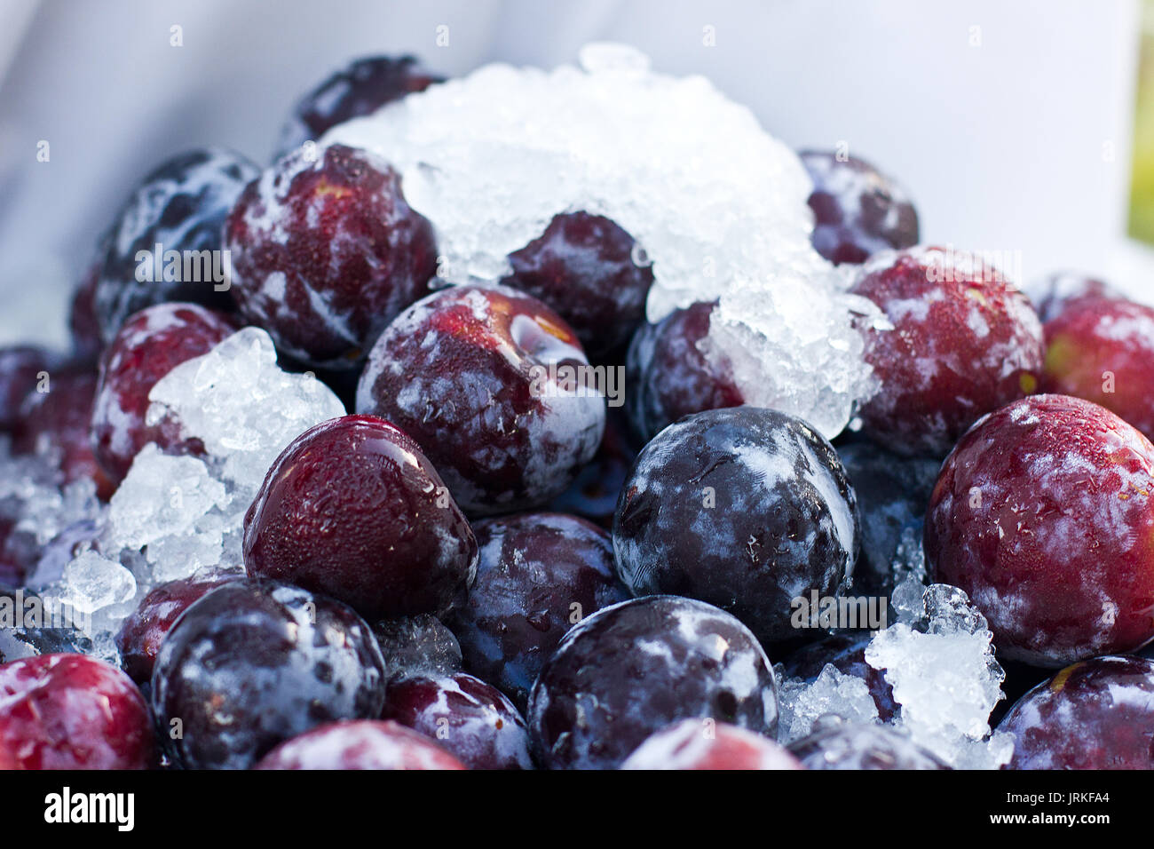Big blue plums with the ice Stock Photo - Alamy