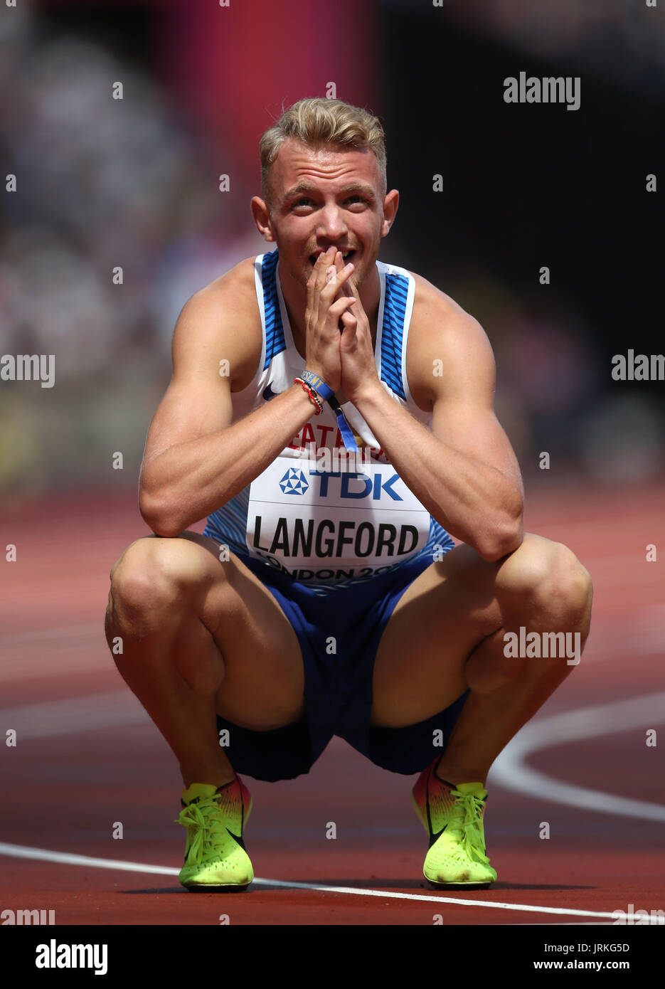 Great Britain's Kyle Langford reacts after the 800m Men's heat two ...