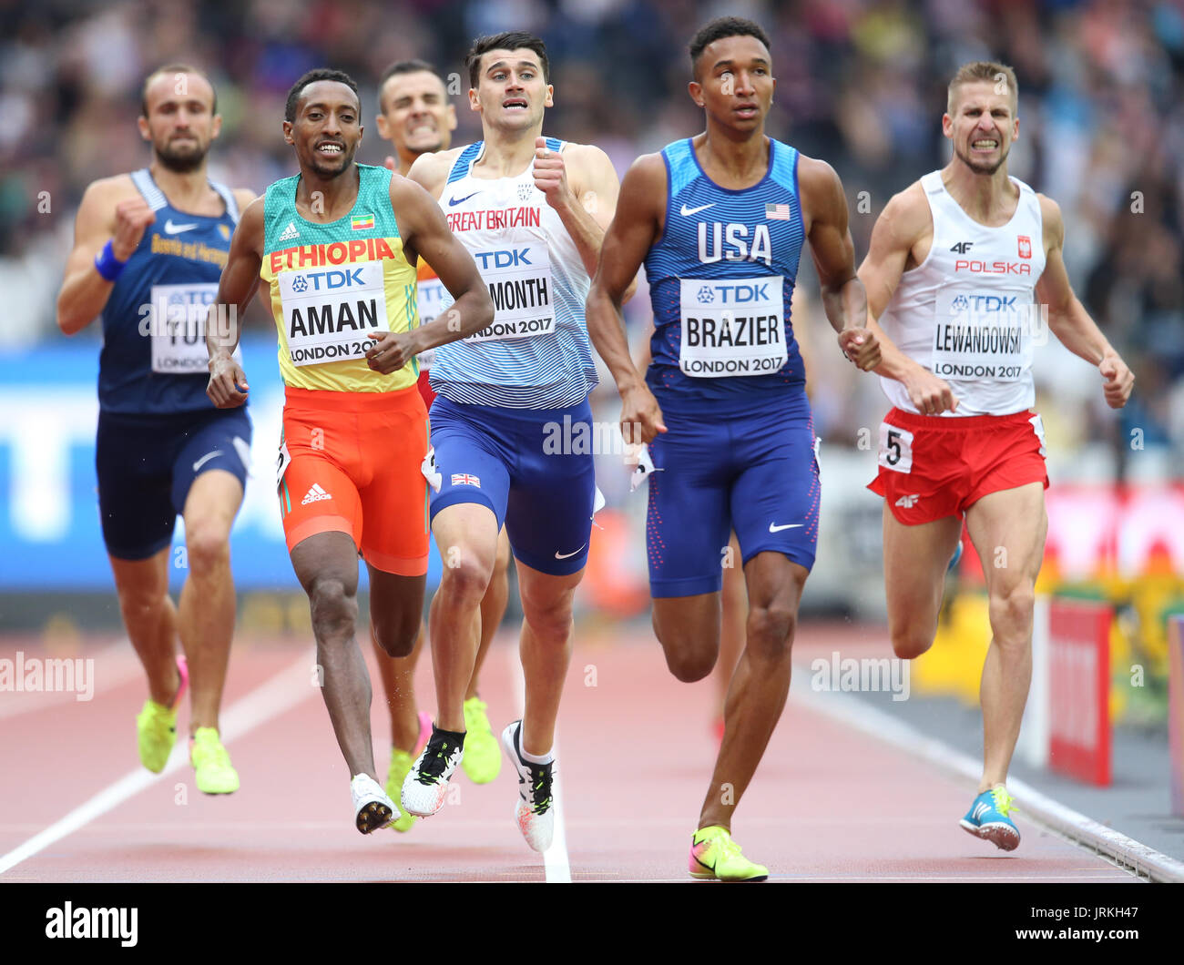Great Britain's Guy Learmonth (centre) qualifies during the 800m Men's ...