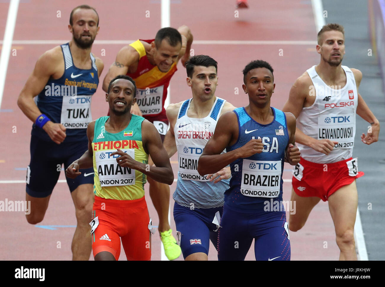 USA's Donovan Brazier (second right) and Great Britain's Guy Learmonth ...