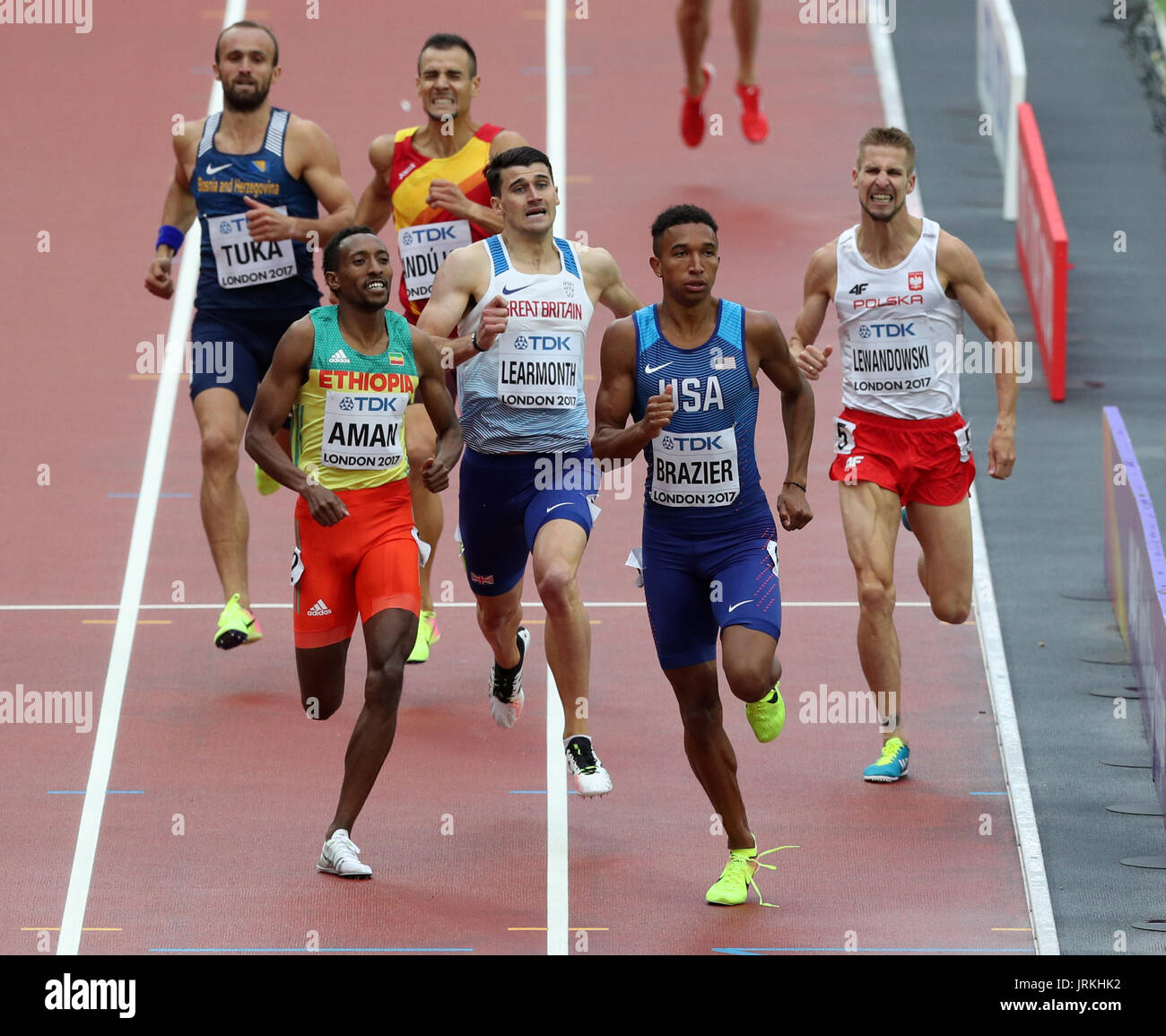 USA's Donovan Brazier (front right) and Great Britain's Guy Learmonth ...