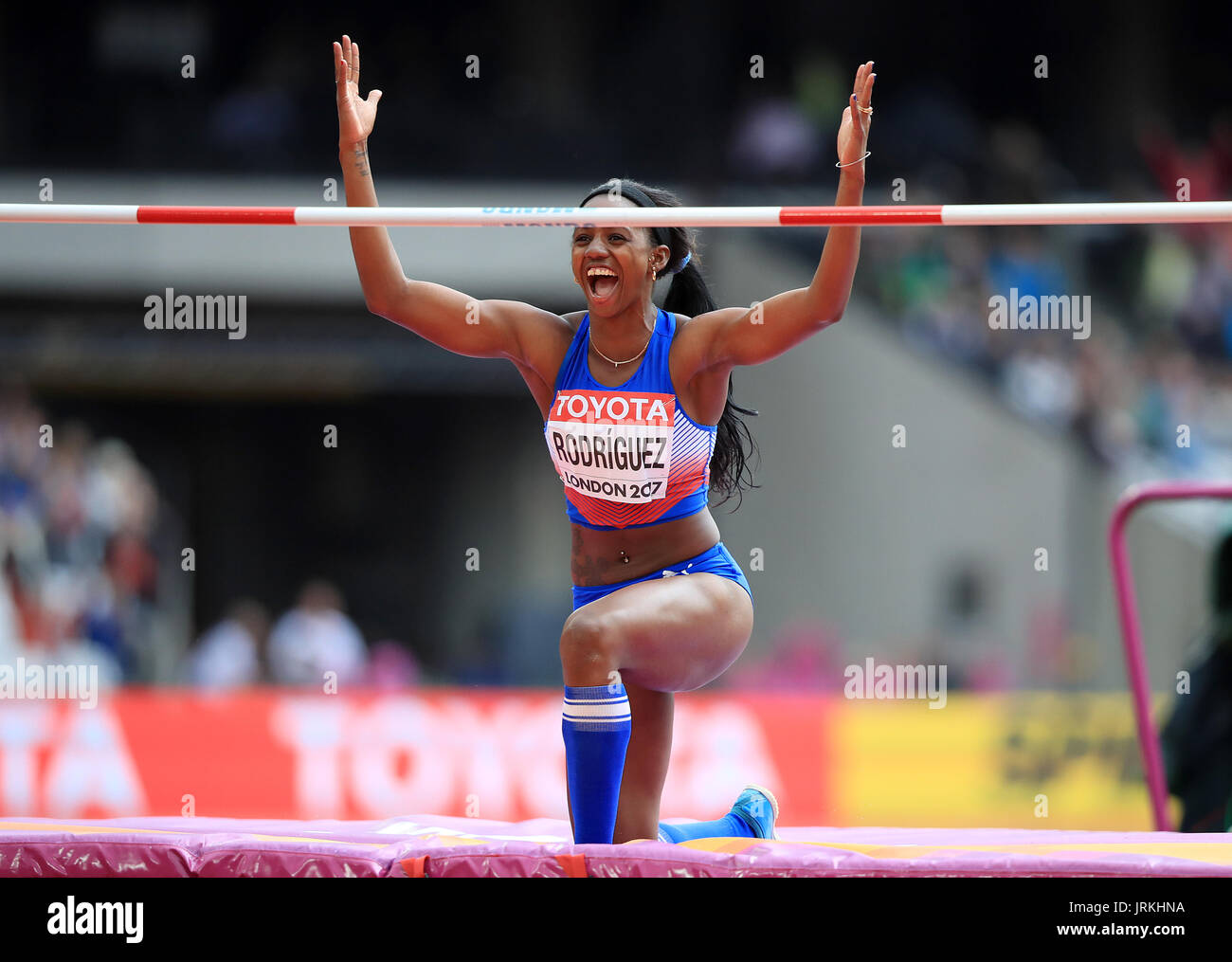 Cuba's Yorgelis Rodriguez celebrates during the Women's Heptathlon high ...