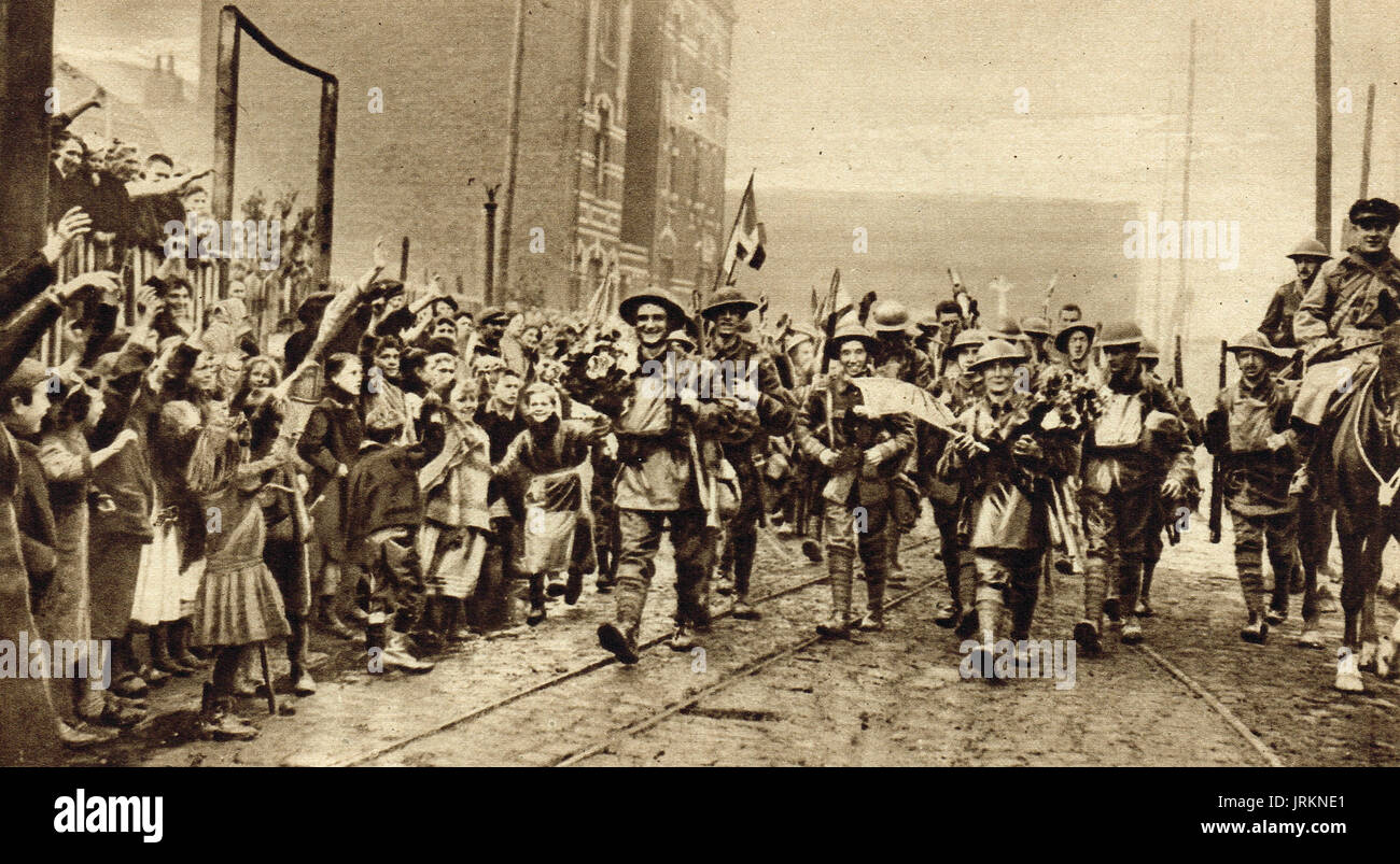 Liverpool Irish welcomed by women & children at liberation of Lille, 17 ...