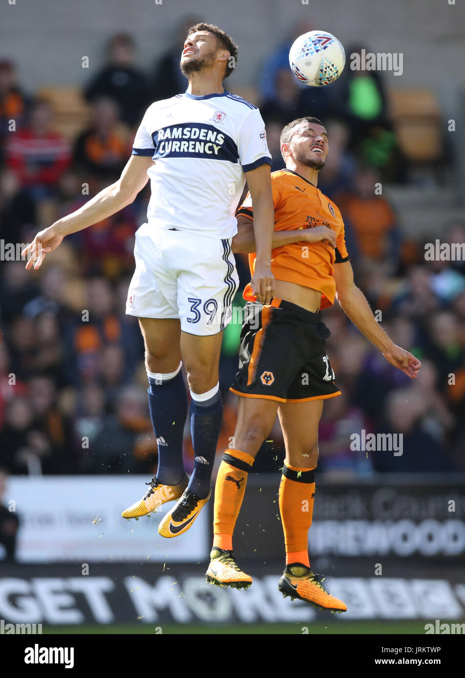 Middlesbrough's Rudy Gestede (left) and Wolverhampton Wanderers' Romain ...