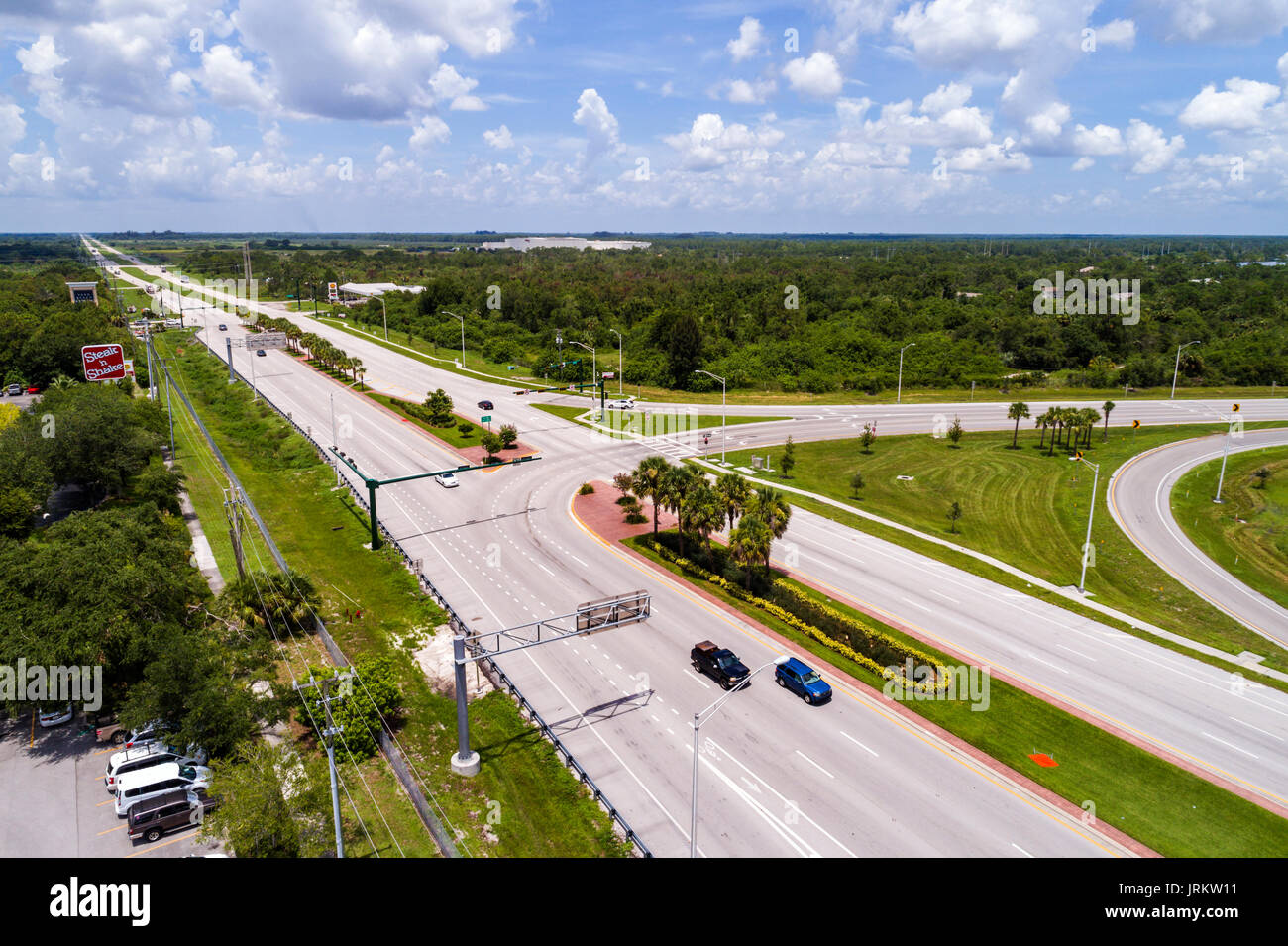 Vero Beach Florida,Highway highway Route 60,aerial overhead bird's eye ...
