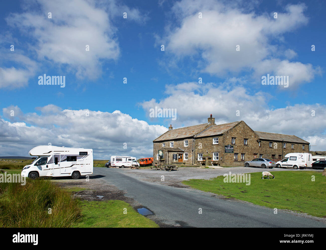 Motorhome parked next to the Tan Hill Inn, the highest pub in the ...