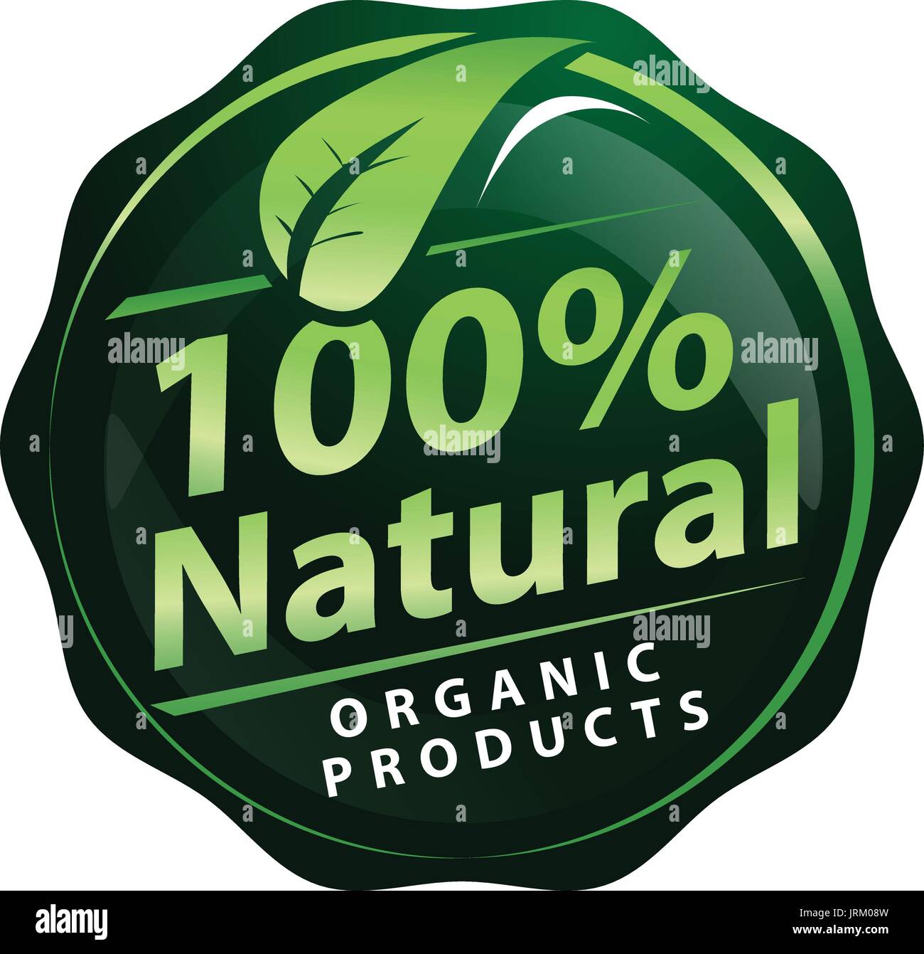 100% natural sign with a large leaf , sign design, isolated on white ...