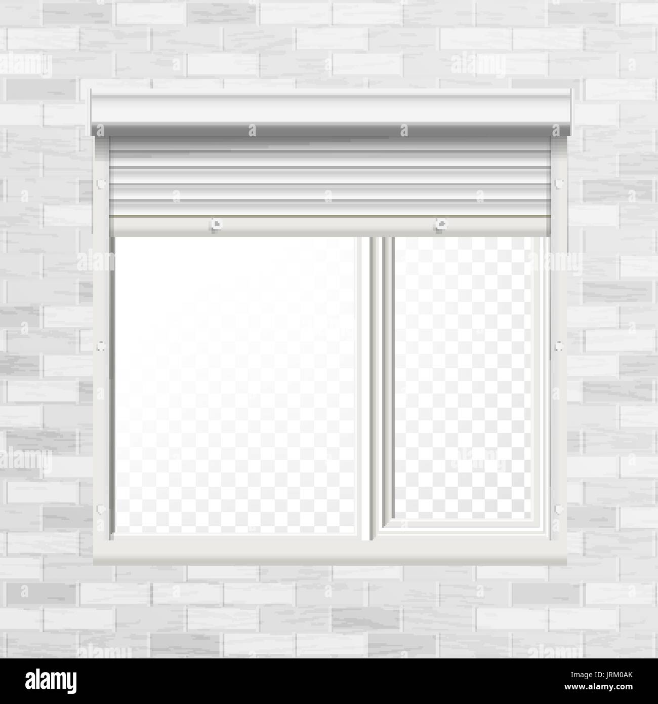 Window With Rolling Shutters Vector. Brick Wall. Front View ...