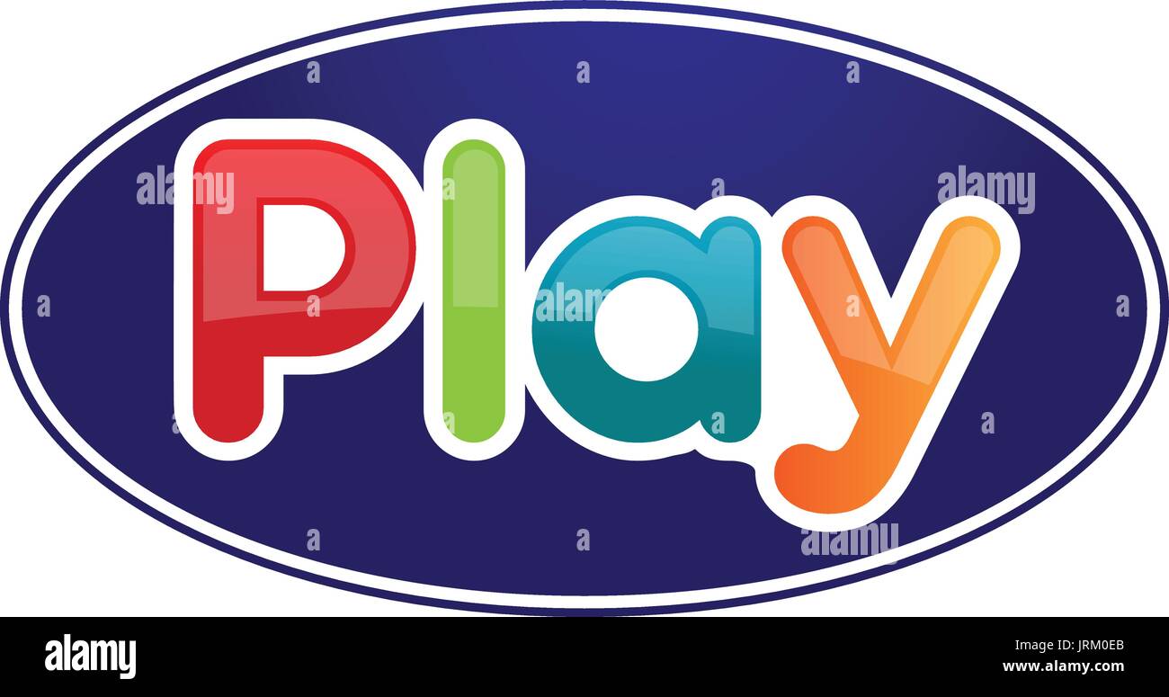 colorful play word within a dark oval shape, isolated on white ...