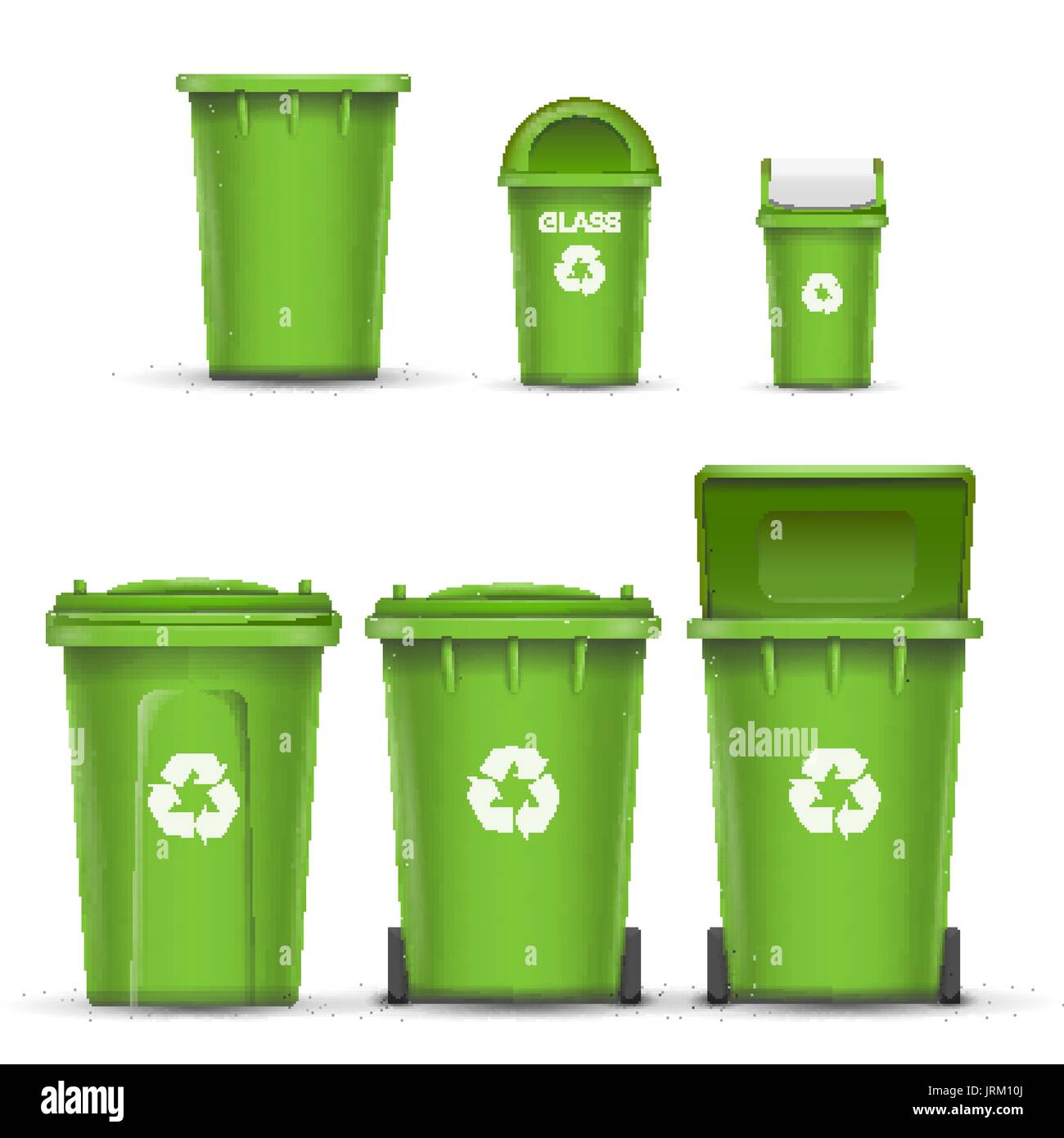 Green Recycling Bin Bucket Vector For Glass Trash. Opened And Closed ...