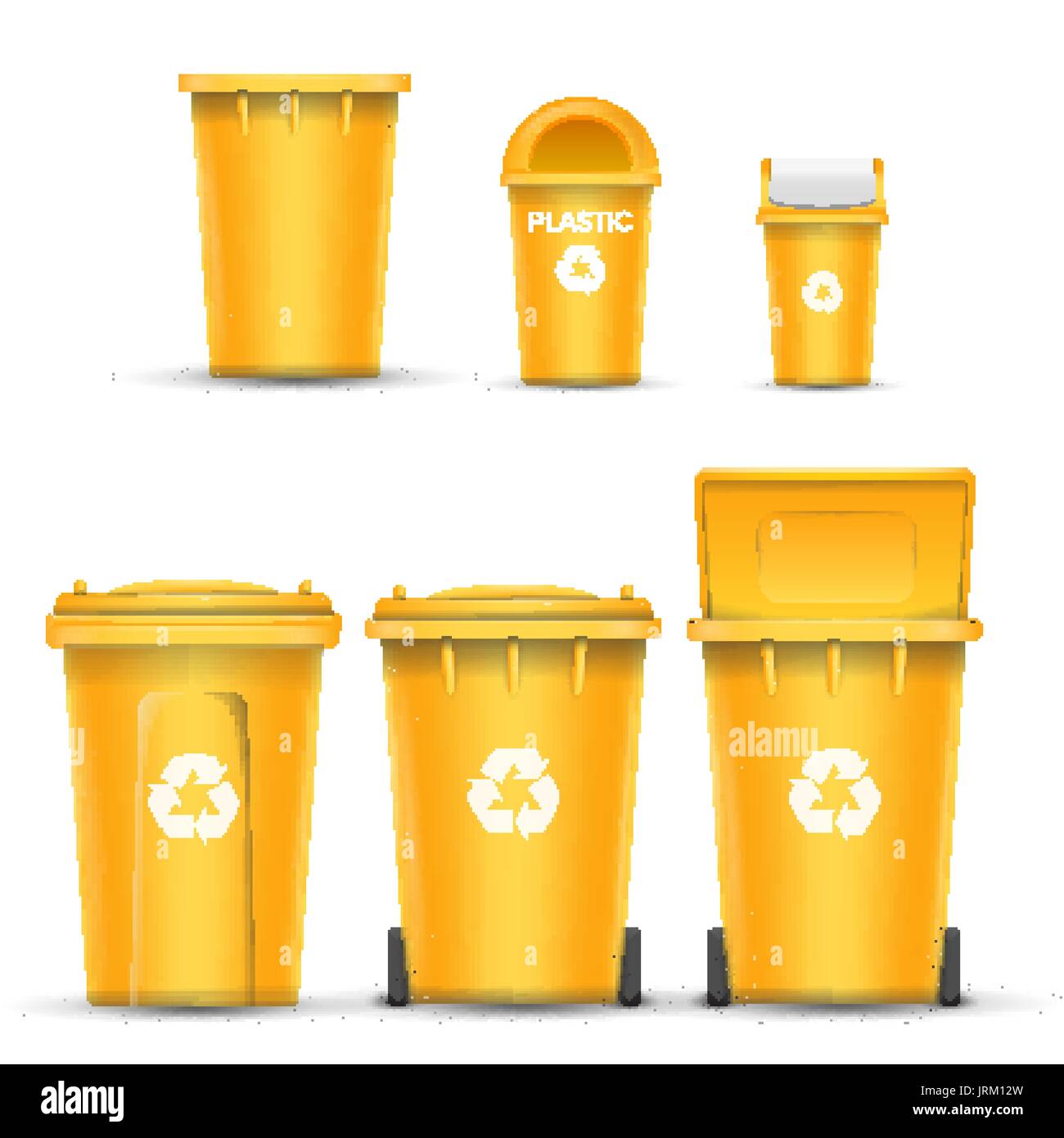 Yellow Recycling Bin Bucket Vector For Plastic Trash. Opened And Closed ...
