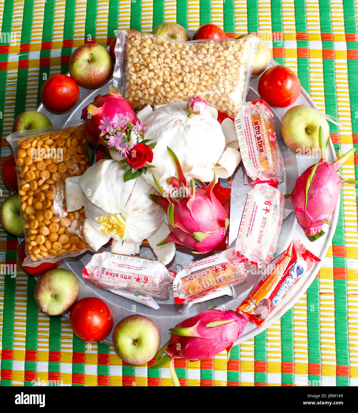 candy, fruit tray for full moon festival Stock Photo - Alamy
