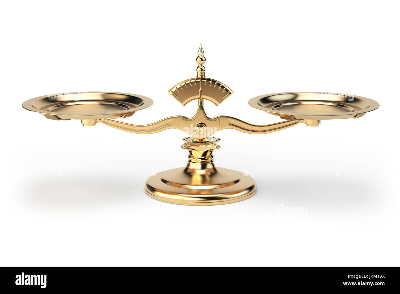 Golden balance scales isolated on white background. 3d illustration Stock Photo - Alamy