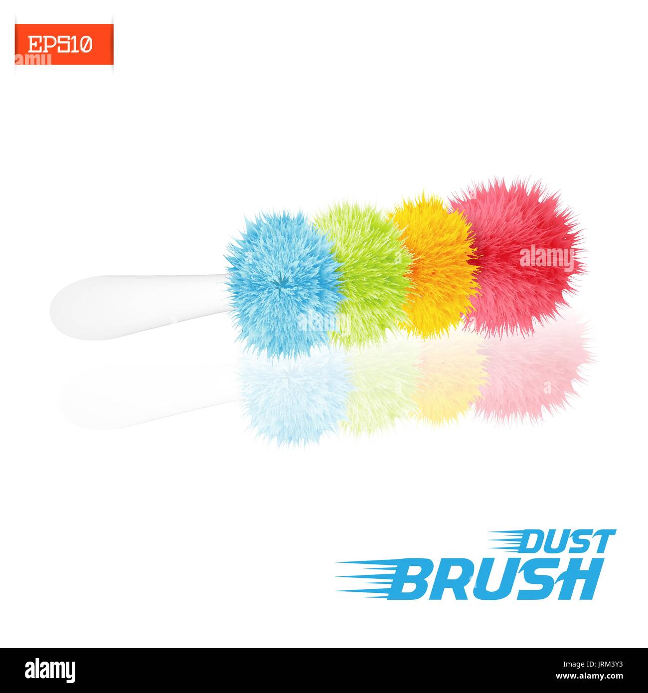 Realistic multicolored fluffy duster brush with reflection on white ...
