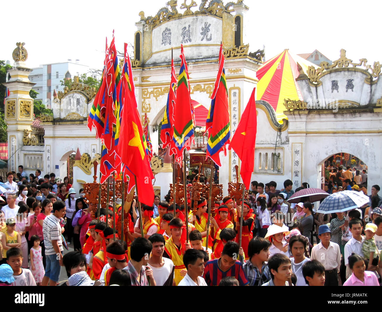 HAI DUONG, VIETNAM, April 12: Group of people in traditional costume ...