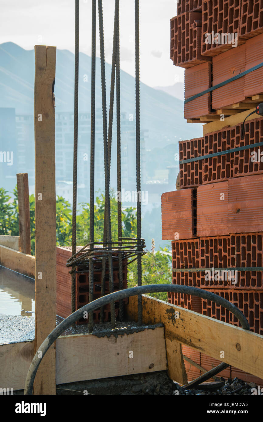 Construction site - iron for the pillars Stock Photo - Alamy