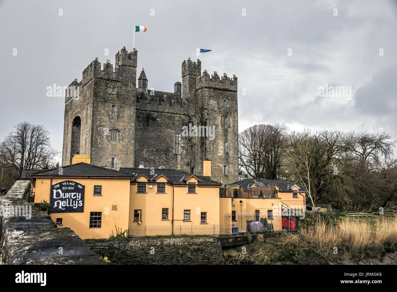 BUNRATTY, IRELAND - FEB 13, 2014: Bunratty Castle. A large tower house ...