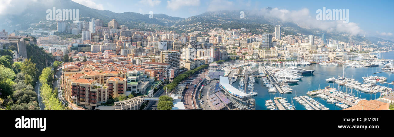 MONACO - APRIL 8 : Cityscape of skyscraper buildings and coastline in ...