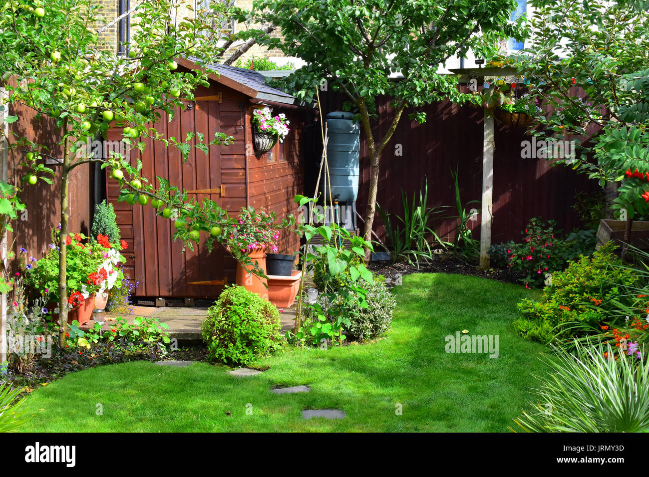 A wooden garden shed in a London back garden England UK Stock Photo - Alamy
