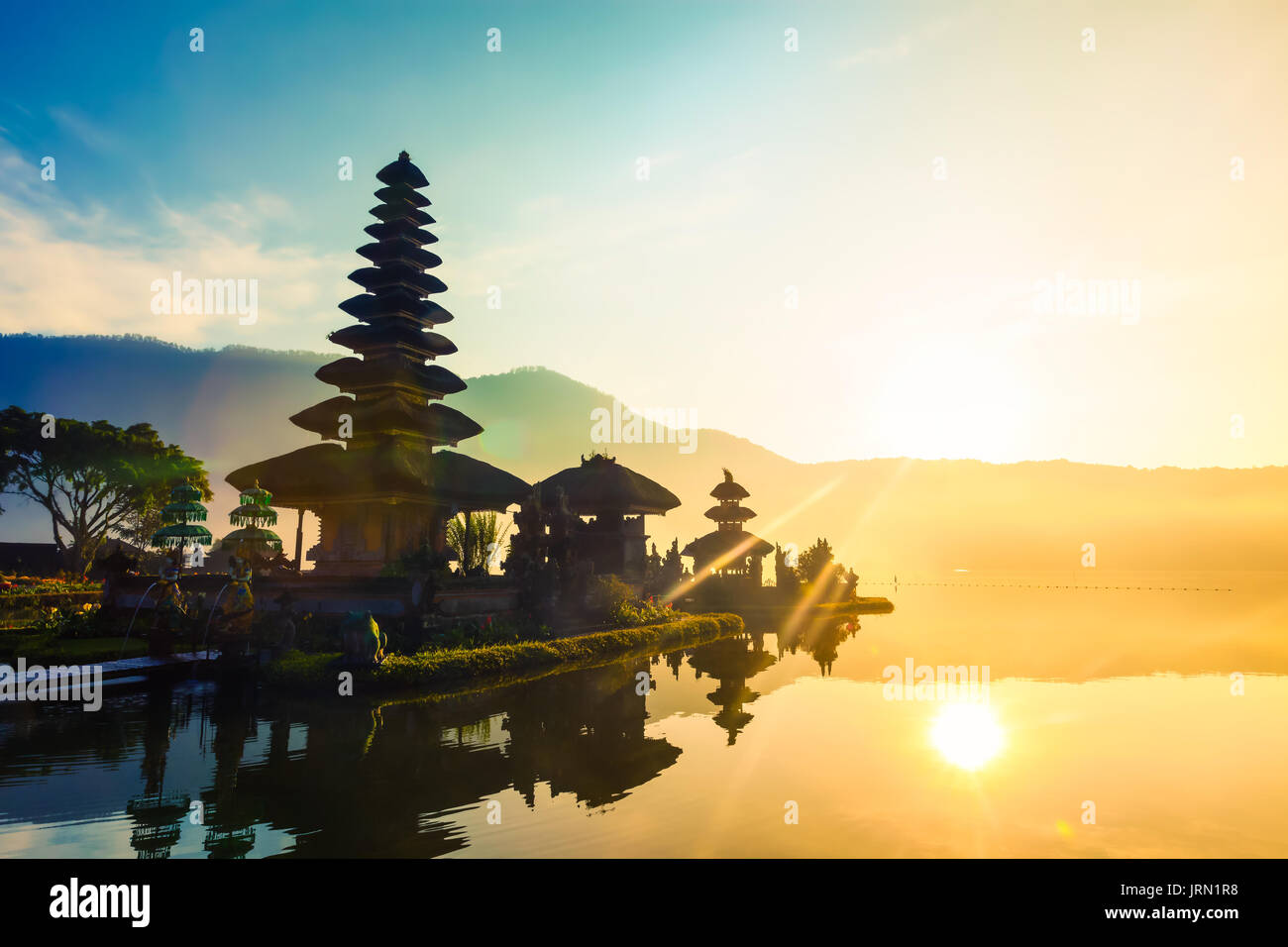 Pura Ulun Danu Bratan, Hindu temple on Bratan lake landscape, one of ...