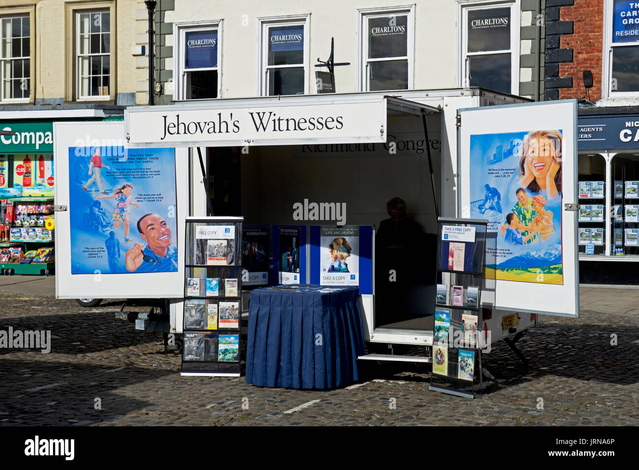 Stall promoting Jehovah's Witnesses, in the market place, Richmond ...