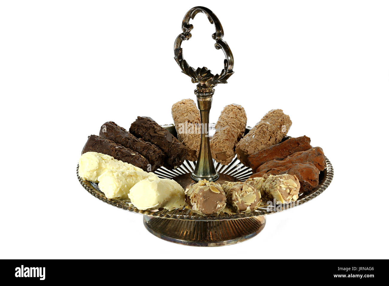 tray with handmade Belgian chocolate truffles isolated on white ...