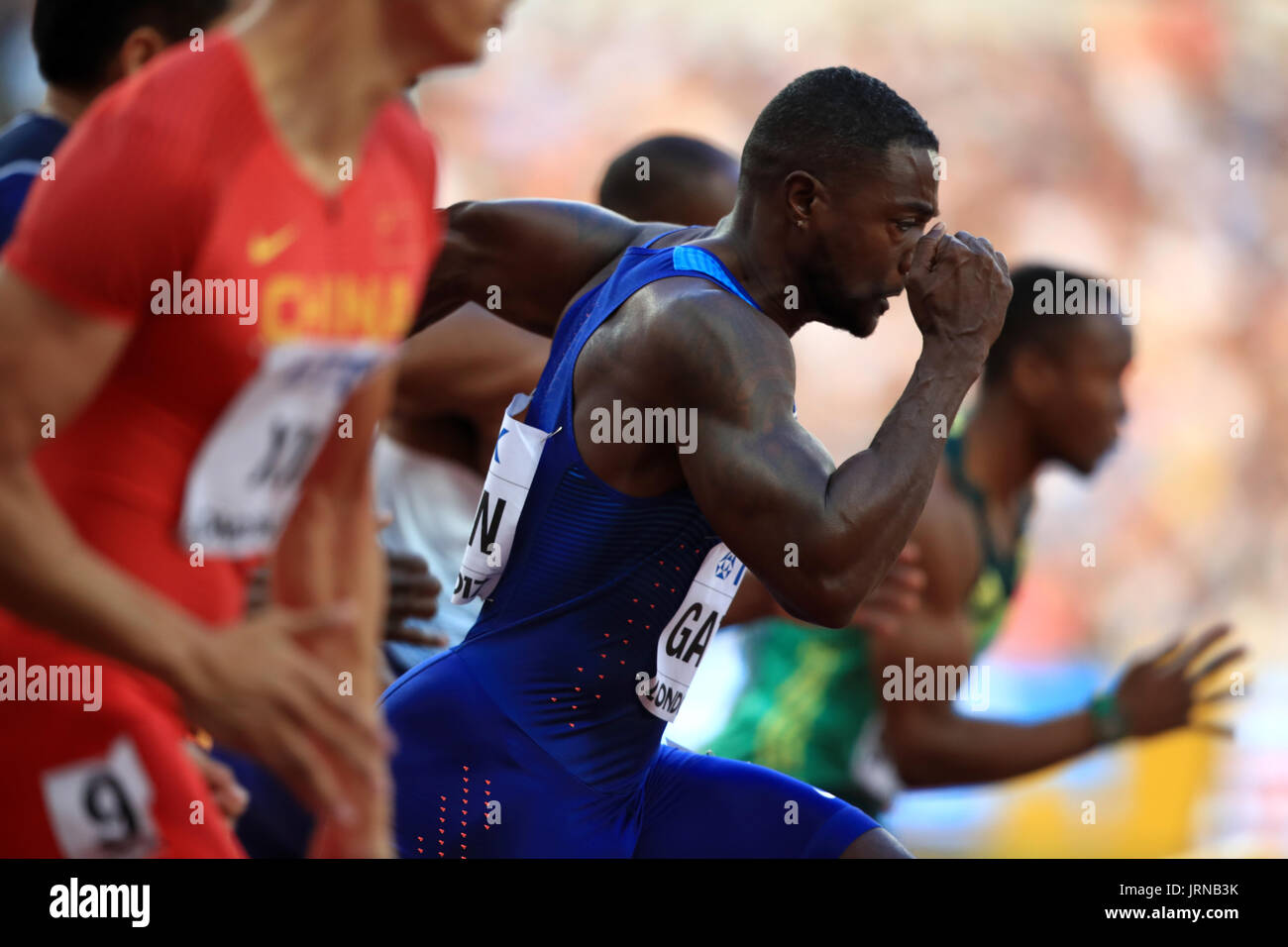 USA's Justin Gatlin competes in Heat 1 of the men's 100m semi-final ...