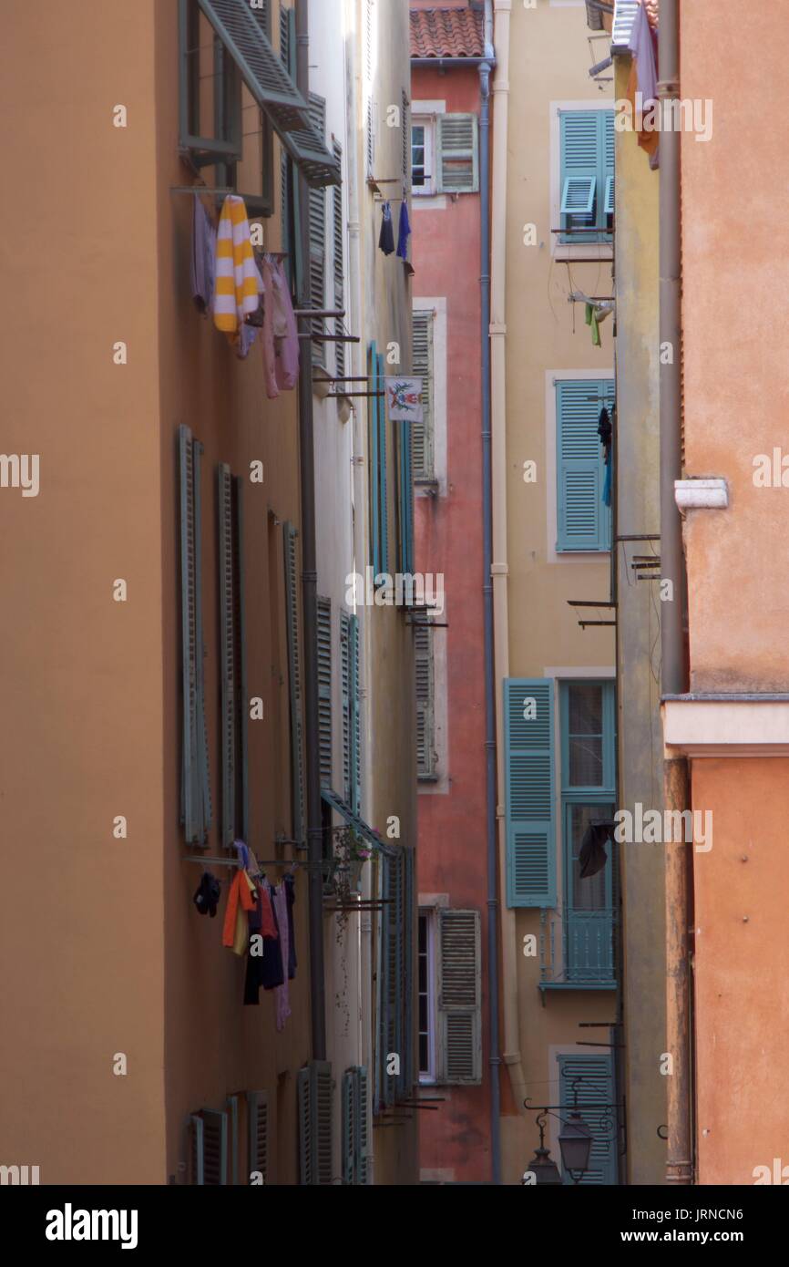 Detail of apartment exteriors and window shutters, Nice, France Stock ...