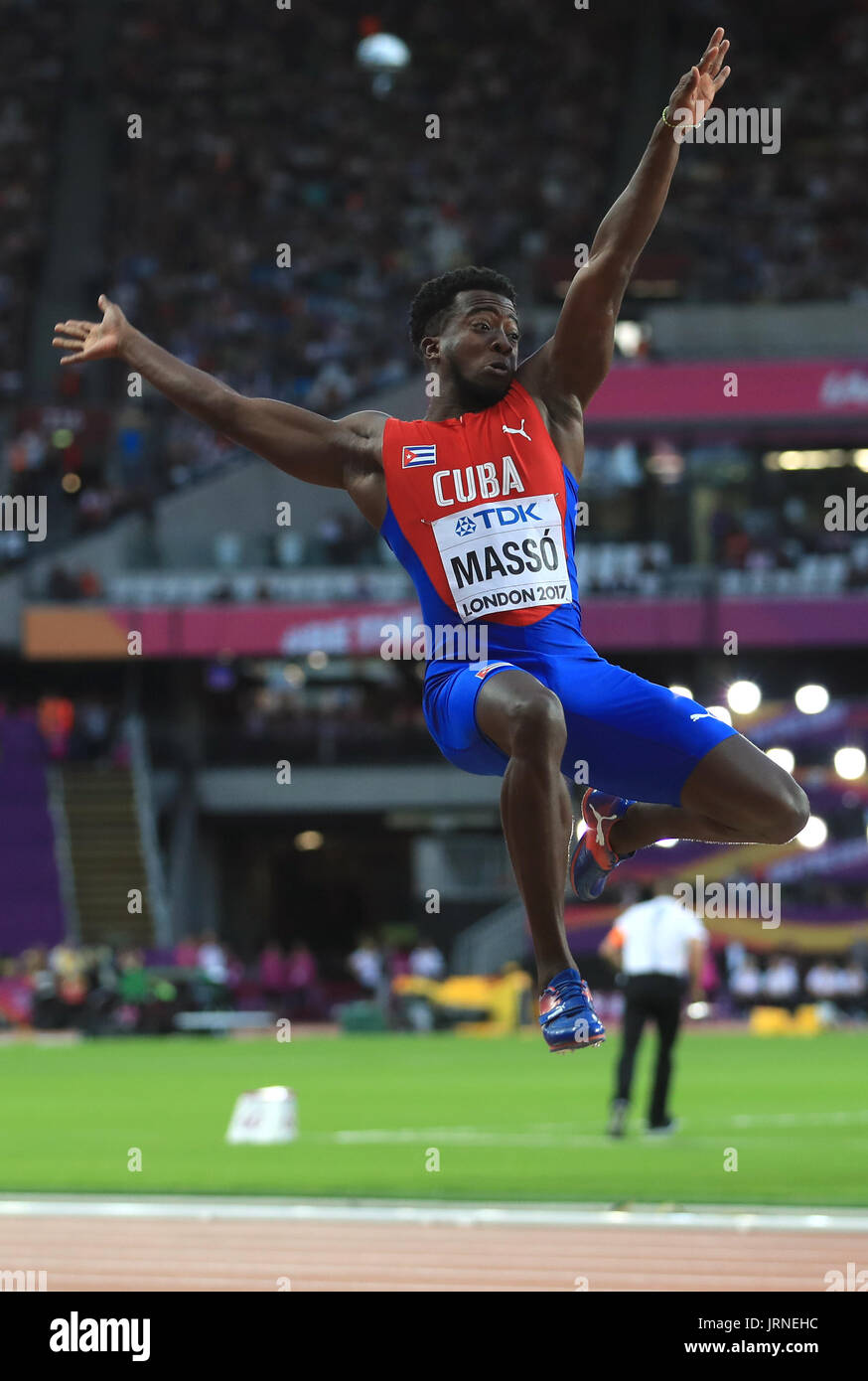 Cuba's Luvo Manyonga competes in the men's long jump final during day ...