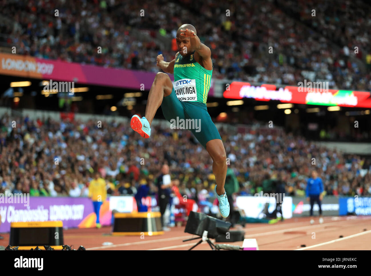 South Africa's Luvo Manyonga in action in the Men's Long Jump Final ...