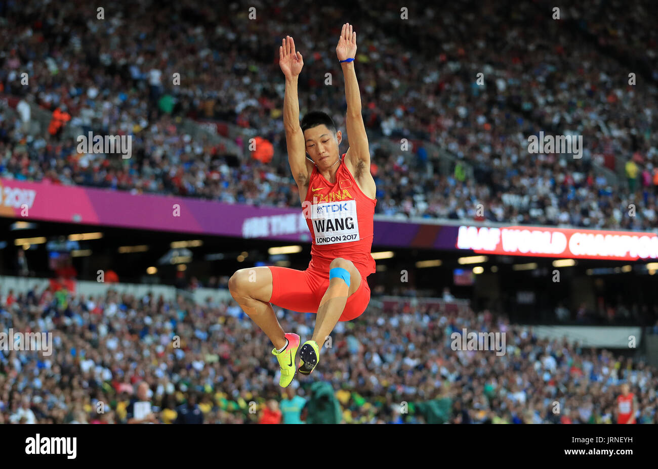 China's Jianan Wang in action in the Men's Long Jump Final during day ...