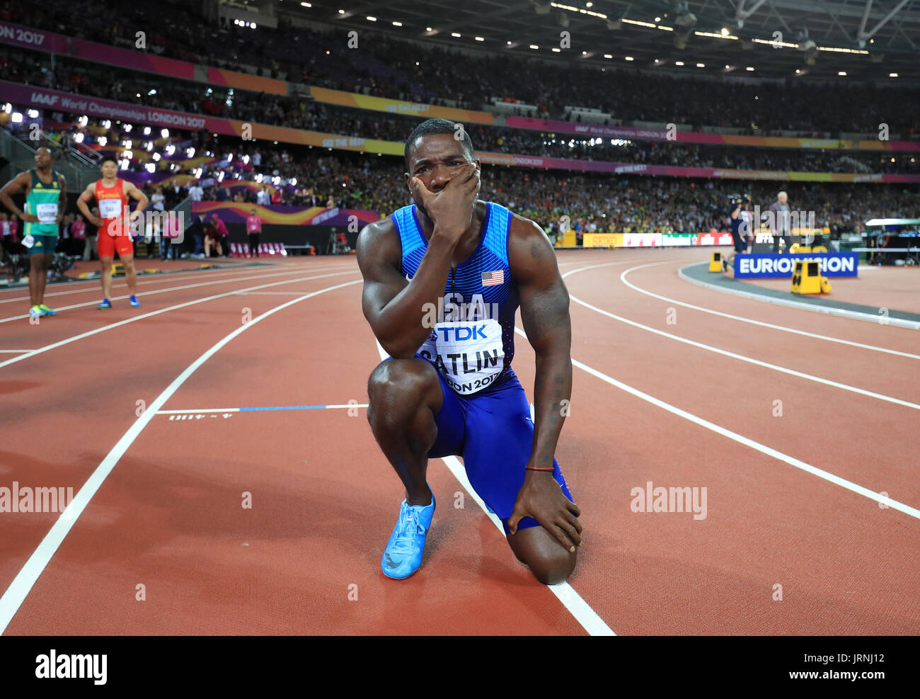 USA's Justin Gatlin after winning the Men's 100m Final during day two ...
