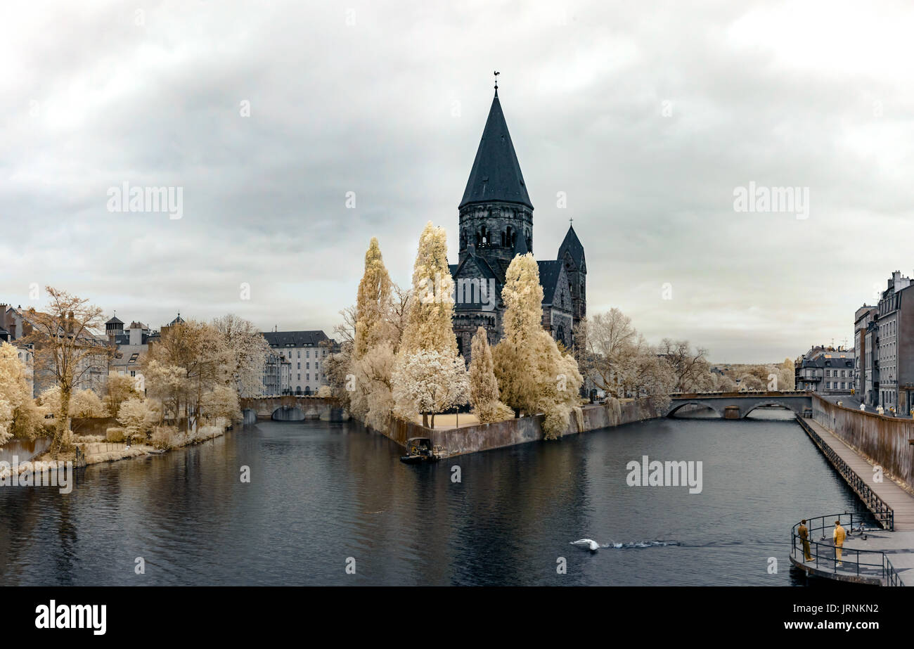 Infrared panoramic view of medieval cathedral in Metz, France Stock ...