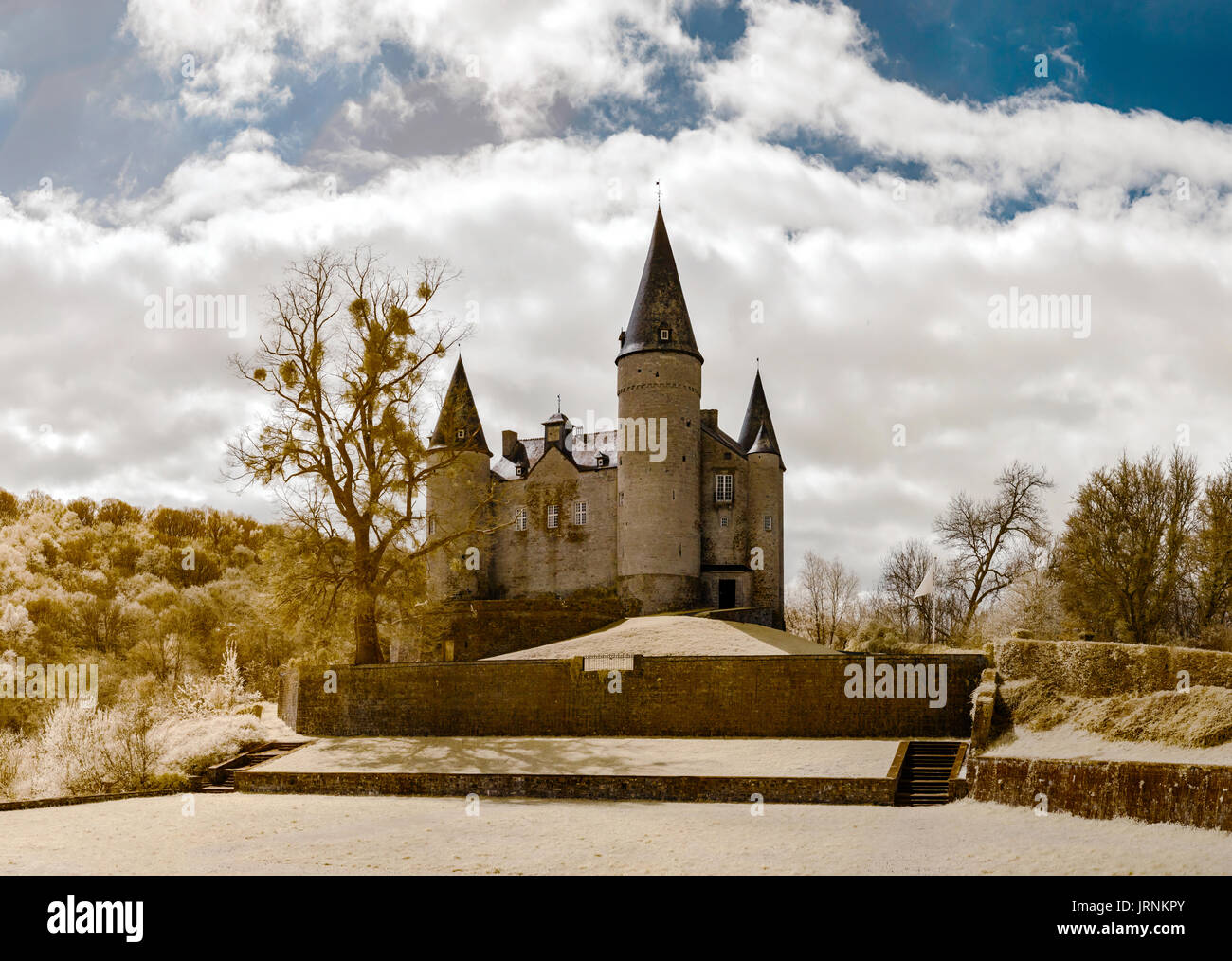 Medieval Veves castle near Namur, infrared view, Belgium Stock Photo ...