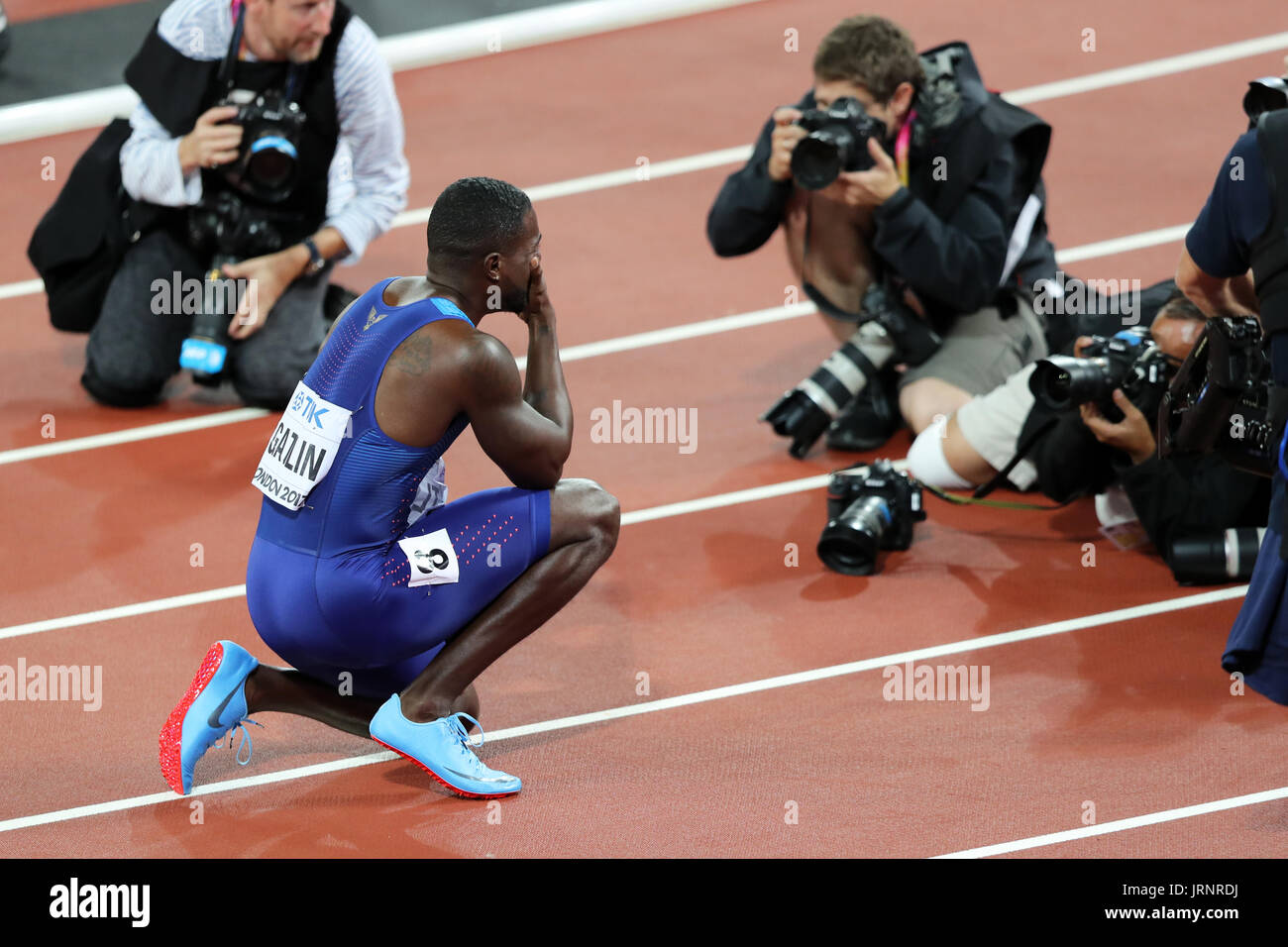 London, UK. 05-Aug-17. Justin GATLIN after winning the Men's 100m Final ...