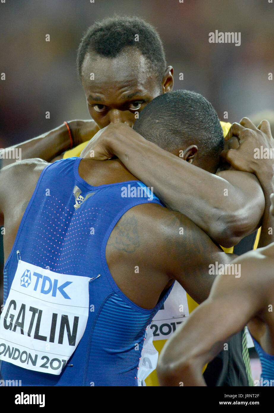 Usain bolt salutes justin gatlin hi-res stock photography and images ...