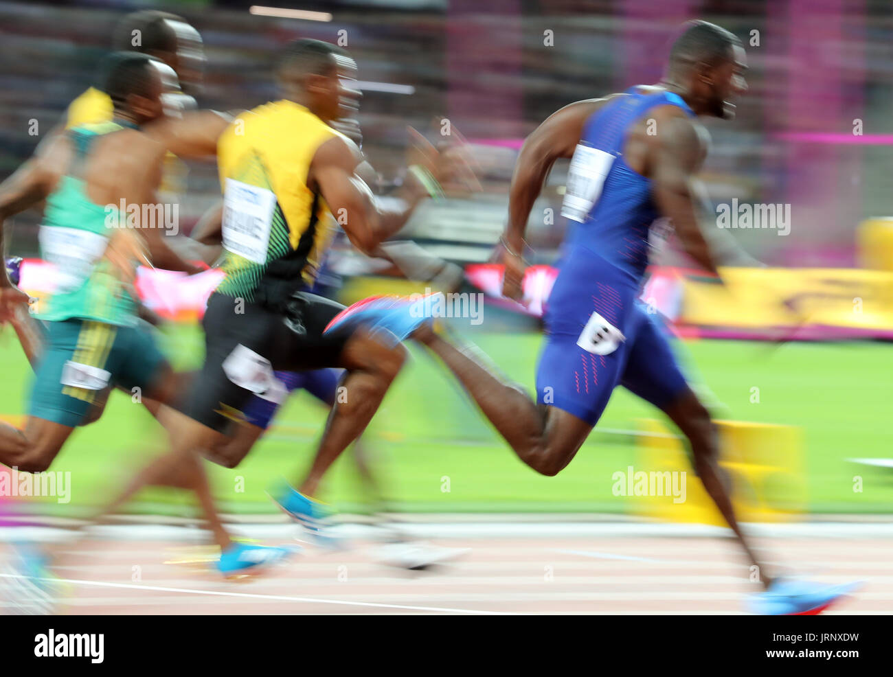 London, UK, UK. 5th Aug, 2017. New Men's 100 meter champ JUSTIN GATLIN ...