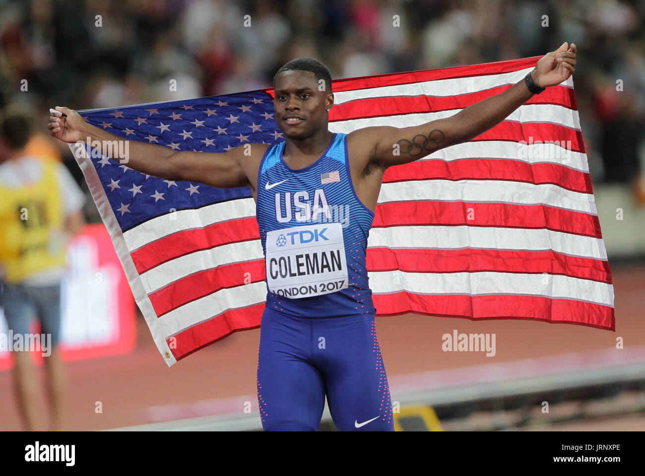 London, UK. 5th August, 2017. Christian Coleman, 2nd in the 100m, Queen ...
