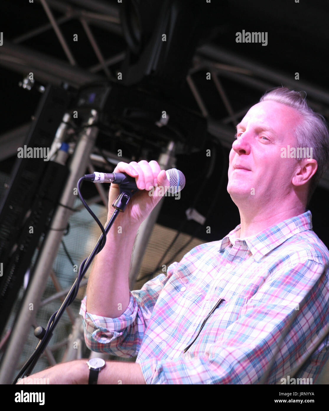 Manchester, UK, 5 August 2017. Tony Walsh, aka Longfella, reciting his ...