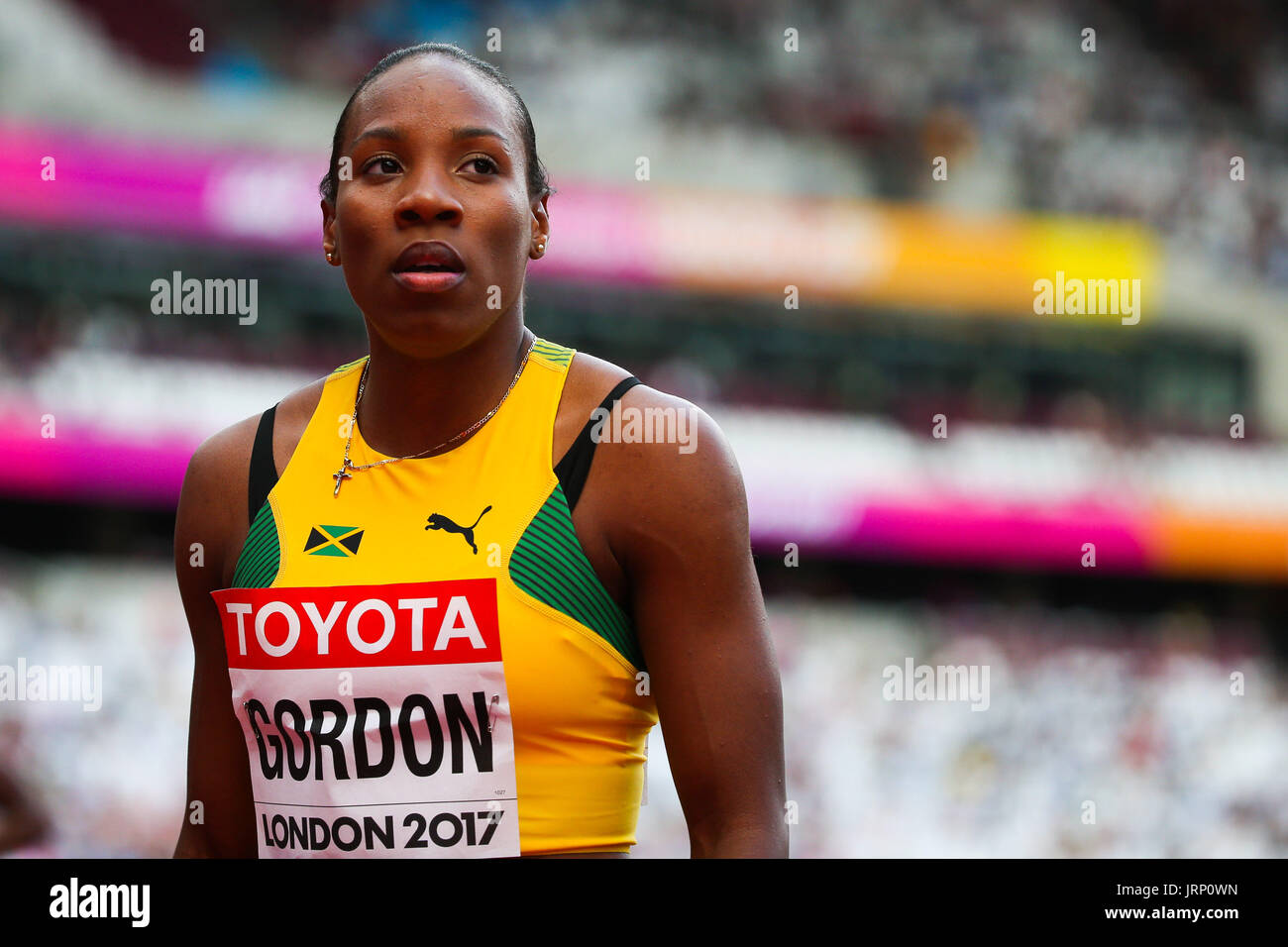 London, UK. 6th August, 2017. Chrisann Gordon, Jamaica, at the start of ...