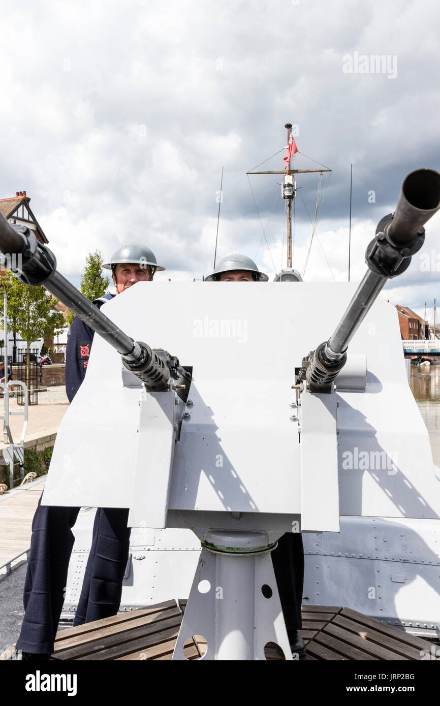 Two men, living history players in world war two British Navy uniform ...