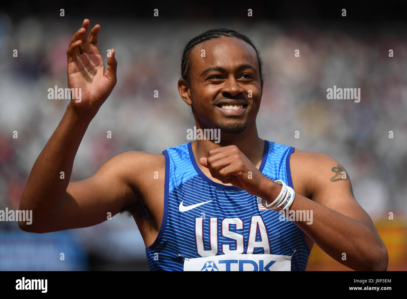 London, UK. 6 August 2017. Aries Merritt (USA) in the Mens 110m hurdles ...