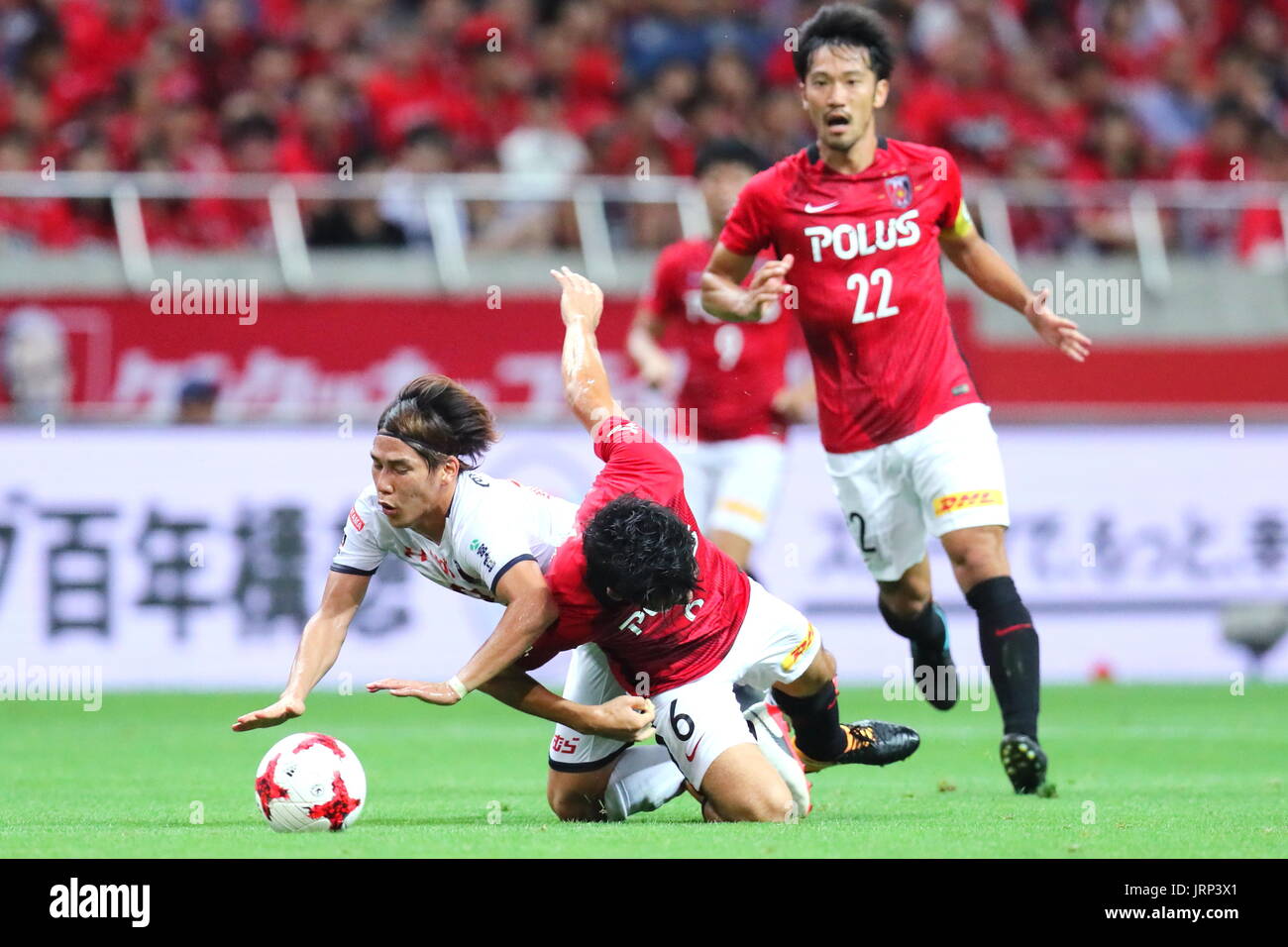 Saitama, Japan. 5th Aug, 2017. (L-R) Ataru Esaka (Ardija), Wataru Endo ...