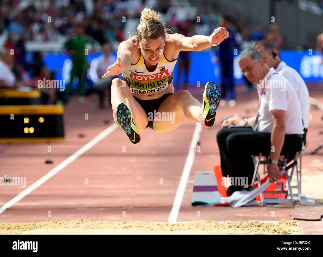 Carolin Schaefer of Germany in the longjump of the heptathlon at the ...