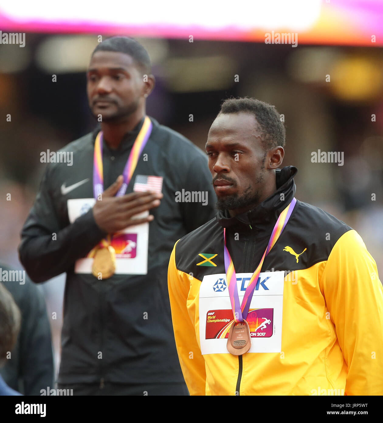 Justin Gatlin & Usain Bolt 100 Medal Ceremony World Athletics ...