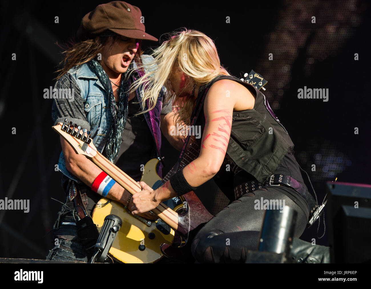 Wacken, Germany. 5th Aug, 2017. Guitarists Ryan Roxie (L) and Nita ...