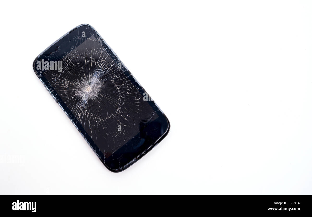 mobile phone screen is cracked isolated on white background Stock Photo ...